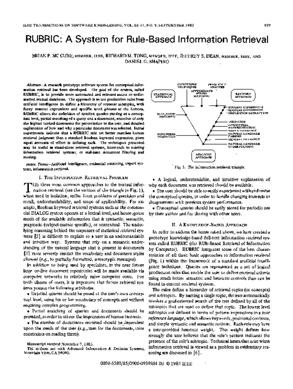 (PDF) RUBRIC: A System for Rule-Based Information Retrieval