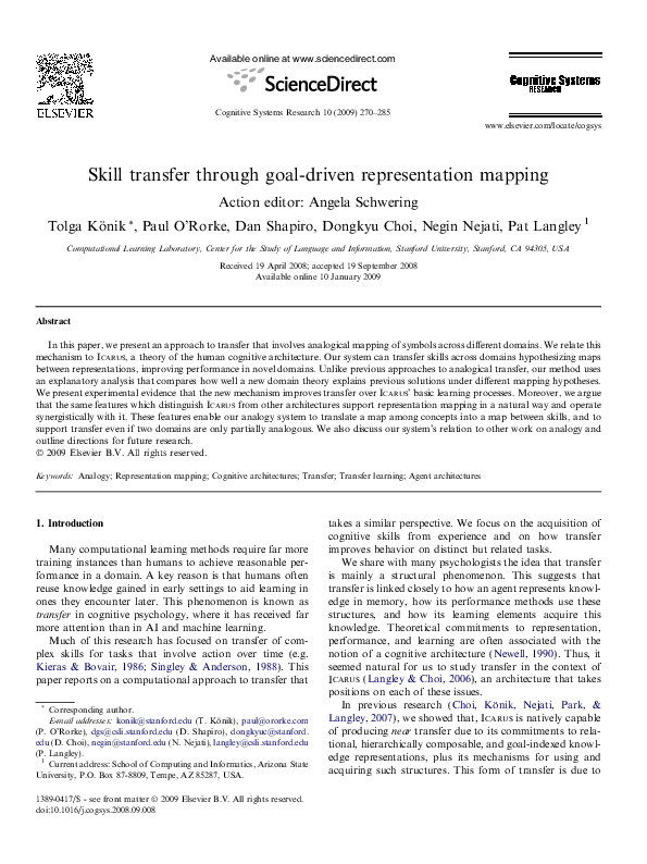 (PDF) Skill transfer through goal-driven representation mapping