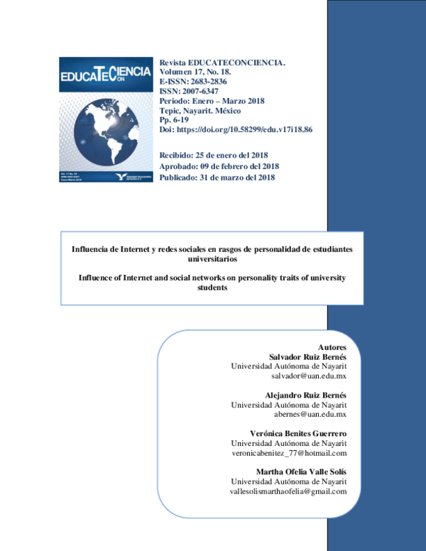 (PDF) Influencia de Internet y redes sociales en rasgos de personalidad ...