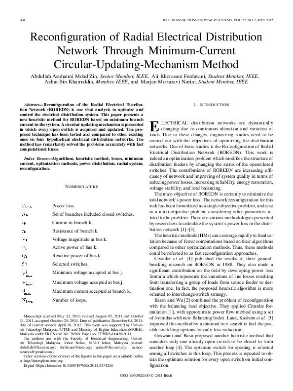 (PDF) Reconfiguration of Radial Electrical Distribution Network through ...