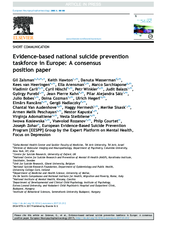 (PDF) Evidence-based national suicide prevention taskforce in Europe: A ...