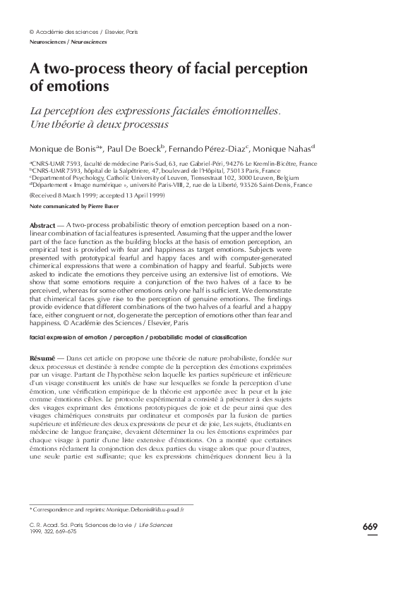 (PDF) A two-process theory of facial perception of emotions