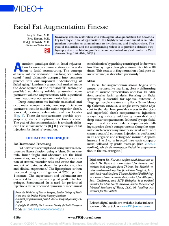 (PDF) Facial Fat Augmentation Finesse
