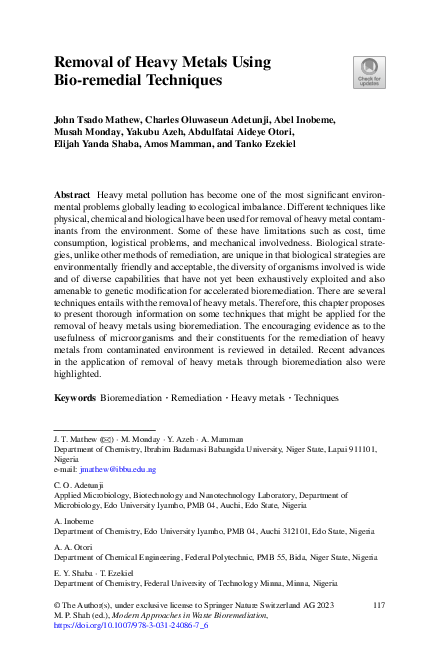 (PDF) Removal of Heavy Metals Using Bio-remedial Techniques