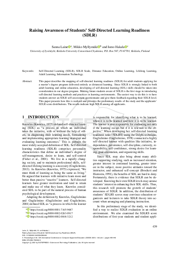 (PDF) Raising Awareness of Students’ Self-Directed Learning Readiness (SDLR)