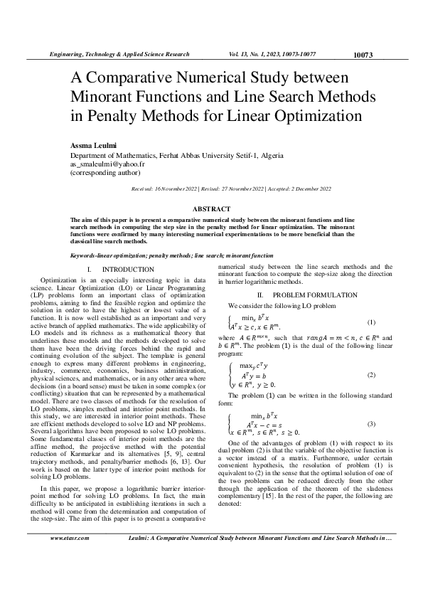 (PDF) A Comparative Numerical Study between Minorant Functions and Line Search Methods in ...