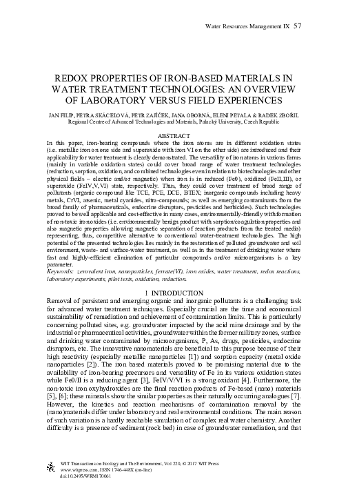 (PDF) Redox Properties of Iron-Based Materials in Water Treatment ...