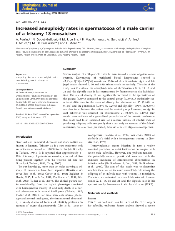 (PDF) Increased aneuploidy rates in spermatozoa of a male carrier of a ...