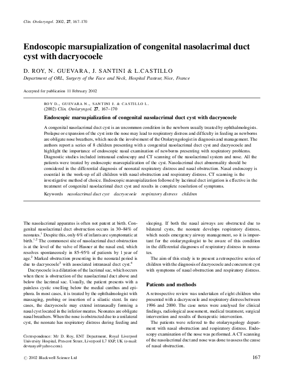 (PDF) Endoscopic marsupialization of congenital nasolacrimal duct cyst ...