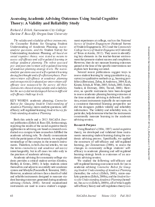 (PDF) Assessing Academic Advising Outcomes Using Social Cognitive Theory: A Validity and ...
