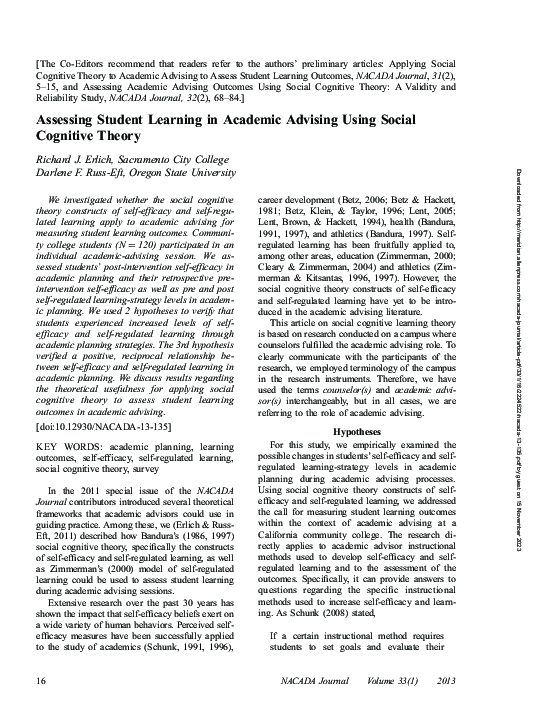 (PDF) Assessing Student Learning in Academic Advising Using Social Cognitive Theory
