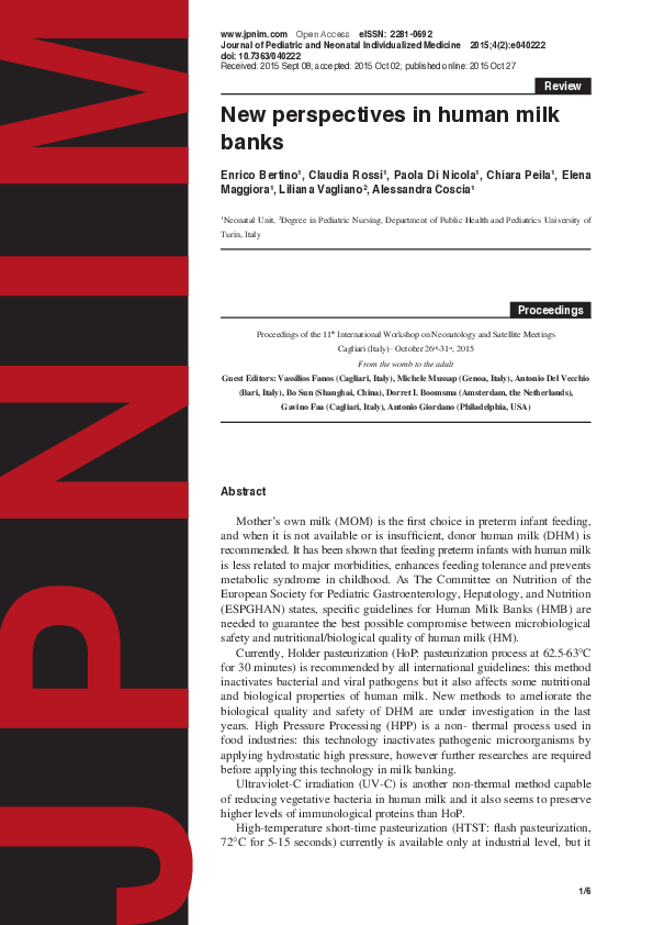 (PDF) New perspectives in human milk banks