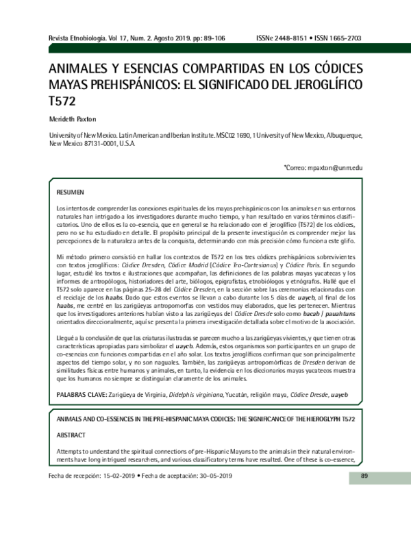 (PDF) Animales y esencias compartidas en los códices mayas ...