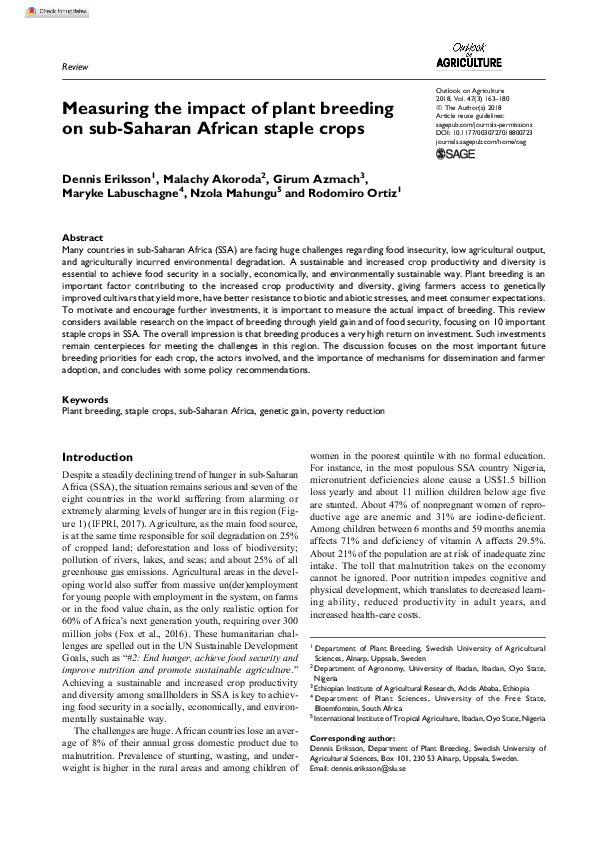 (PDF) Measuring the impact of plant breeding on sub-Saharan African ...