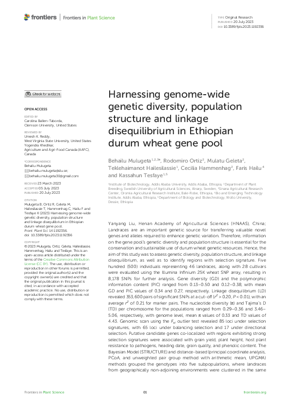 (PDF) Harnessing genome-wide genetic diversity, population structure ...