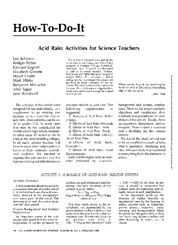 (PDF) Acid Rain: Activities for Science Teachers