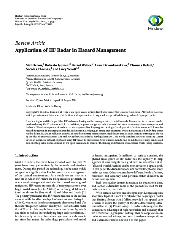 (PDF) Application of HF Radar in Hazard Management