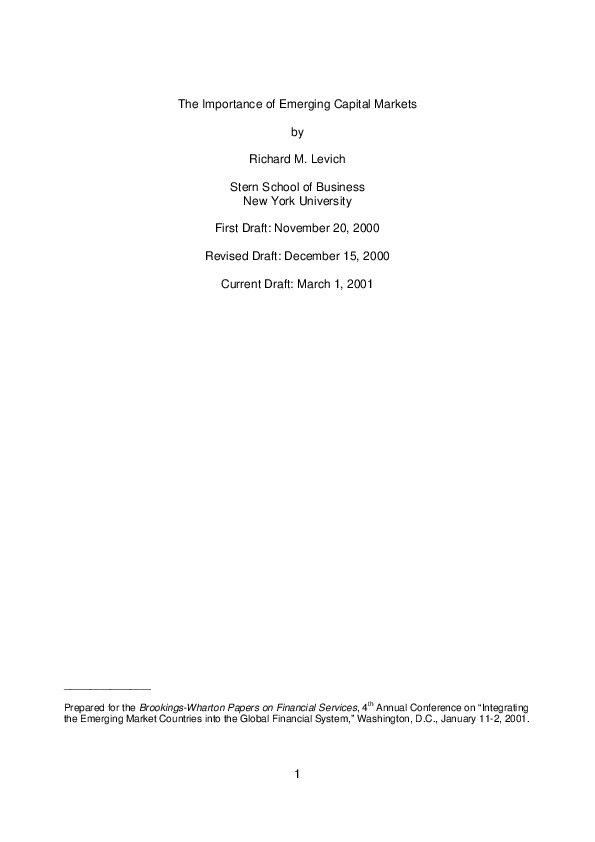 (PDF) The Importance of Emerging Capital Markets
