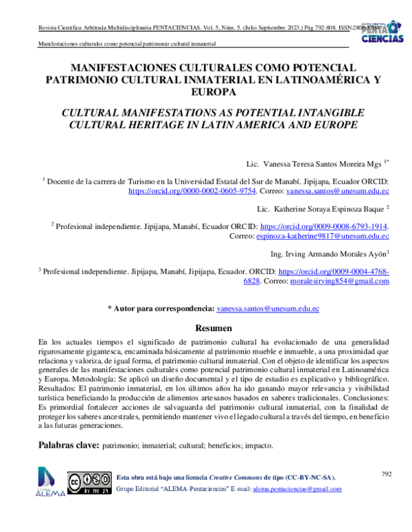 (PDF) Manifestaciones culturales como potencial patrimonio cultural inmaterial en Latinoamérica ...
