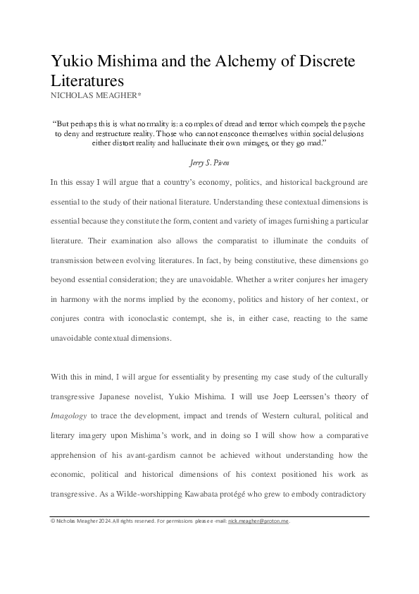 (PDF) Yukio Mishima and the Alchemy of Discrete Literatures