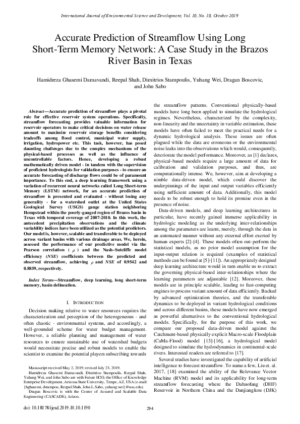(PDF) Accurate Prediction of Streamflow Using Long Short-Term Memory ...