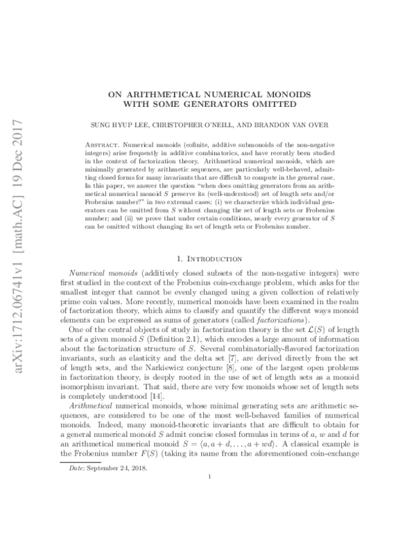 (PDF) On arithmetical numerical monoids with some generators omitted