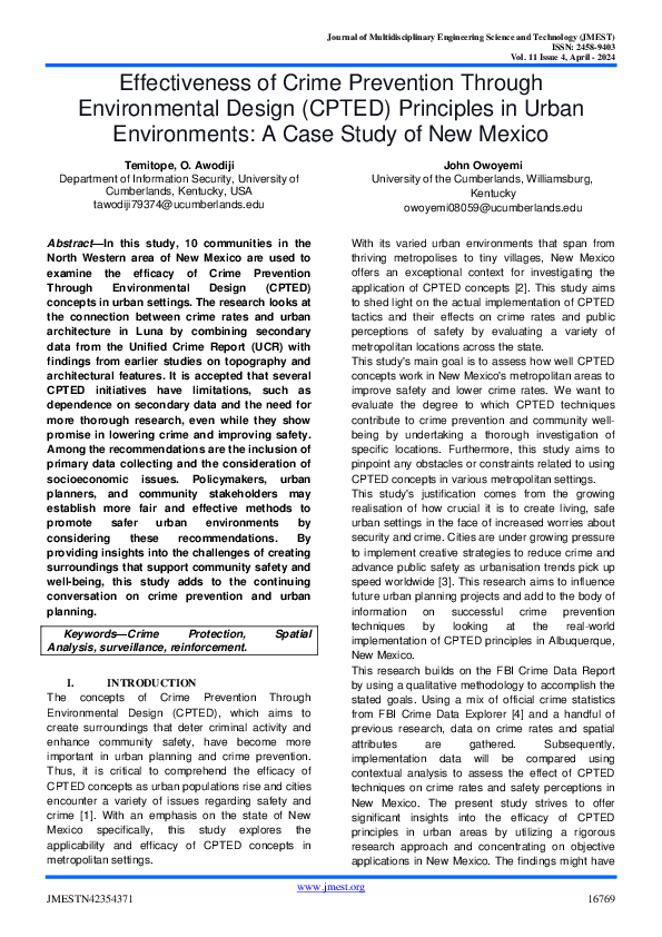 (PDF) Effectiveness of Crime Prevention Through Environmental Design ...