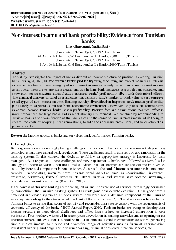 (PDF) Non-interest income and bank profitability: Evidence from ...