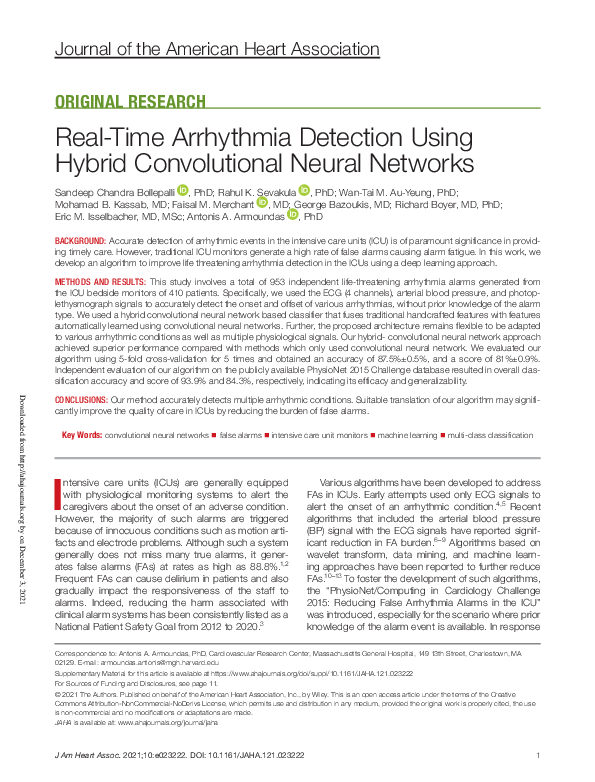 Pdf Real‐time Arrhythmia Detection Using Hybrid Convolutional Neural Networks Rahul Kumar