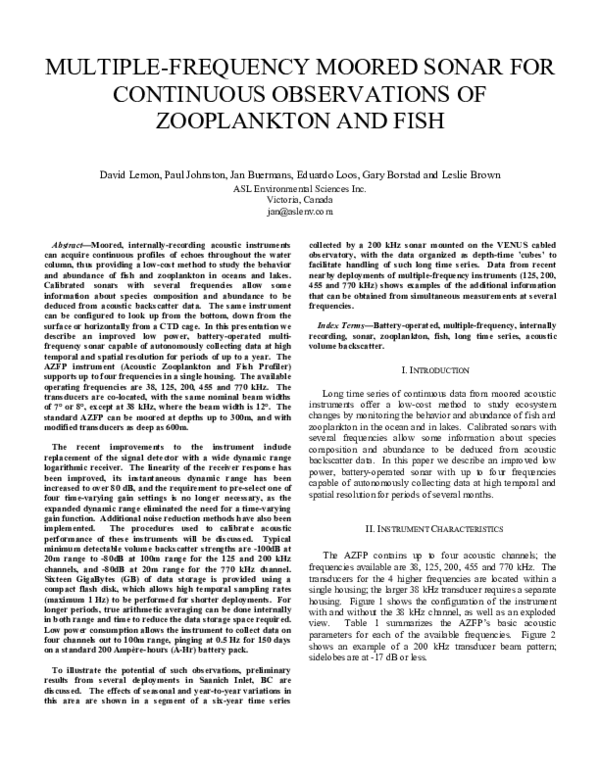 (PDF) Multi-Frequency Sonar for Zooplankton and Fish