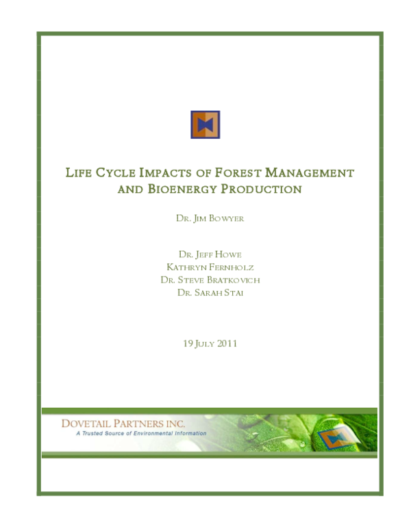 (PDF) Life Cycle Impacts of Forest Management and Bioenergy Production
