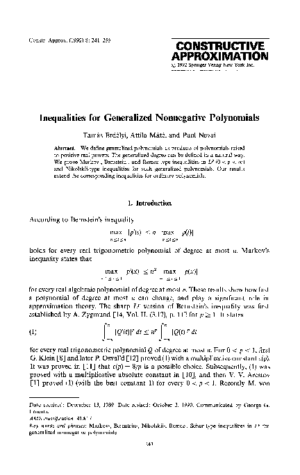 (PDF) Inequalities for generalized nonnegative polynomials