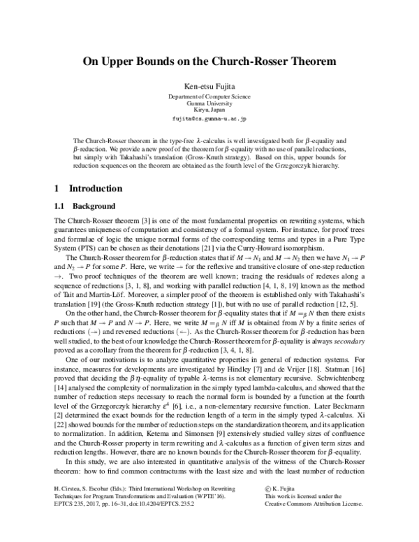 (PDF) On Upper Bounds on the Church-Rosser Theorem