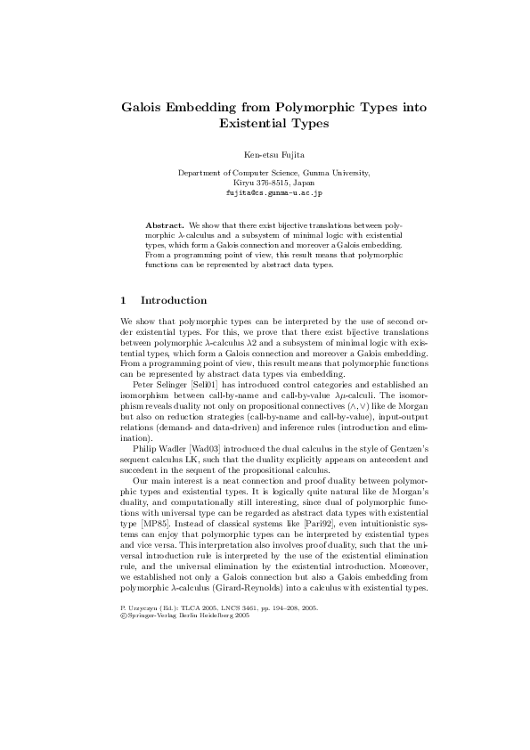 (PDF) Galois Embedding from Polymorphic Types into Existential Types