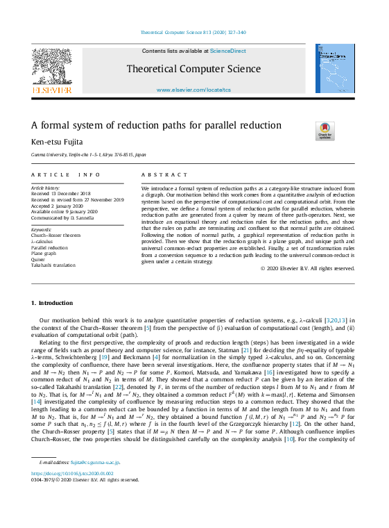 (PDF) A formal system of reduction paths for parallel reduction | Ken-etsu Fujita - Academia.edu