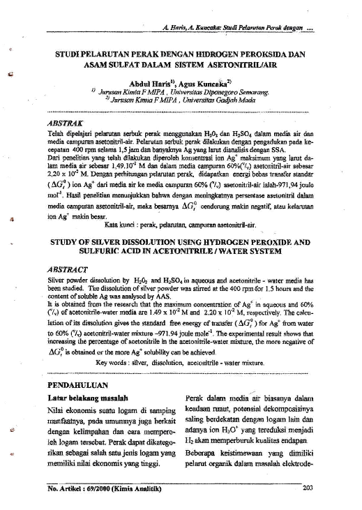 (PDF) Studi Pelarutan Perak dengan Hidrogen Peroksida dan Asam Sulfat ...