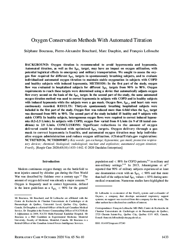 (PDF) Oxygen Conservation Methods With Automated Titration