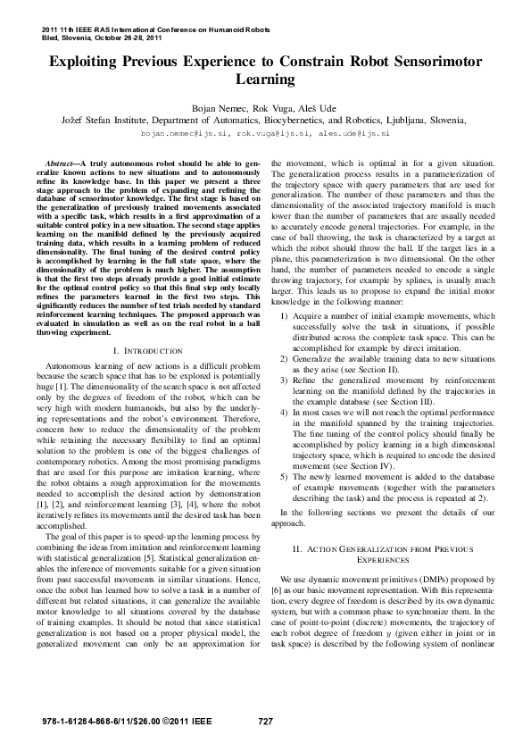 (PDF) Exploiting previous experience to constrain robot sensorimotor learning