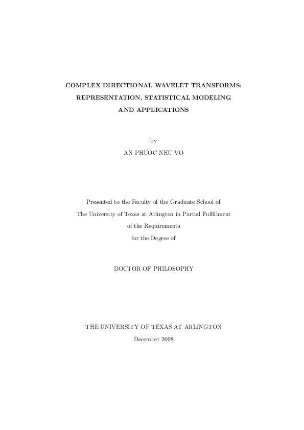 Pdf Complex Directional Wavelet Transforms Representation Statistical Modeling And Applications 7793