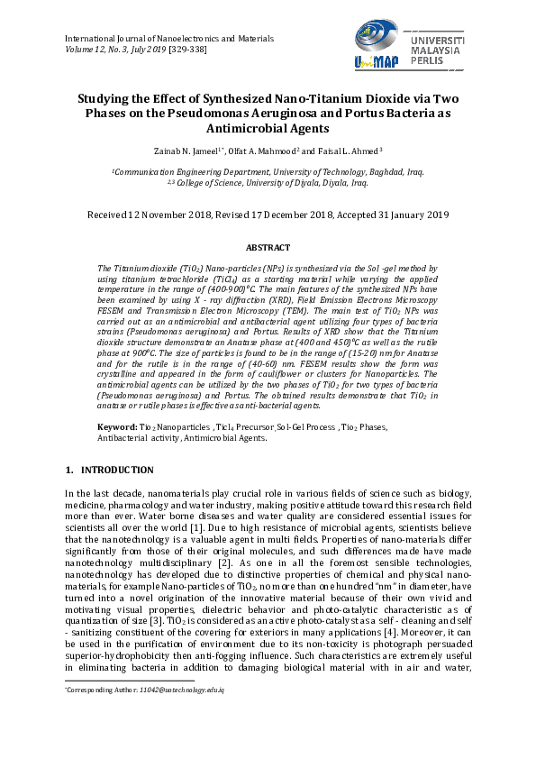 (PDF) Studying the Effect of Synthesized Nano-Titanium Dioxide via Two Phases on the Pseudomonas ...