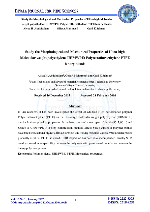 (PDF) Study the Morphological and Mechanical Properties of Ultra-high Molecular weight ...