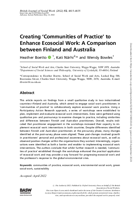 (PDF) Creating ‘Communities of Practice’ to Enhance Ecosocial Work: A ...