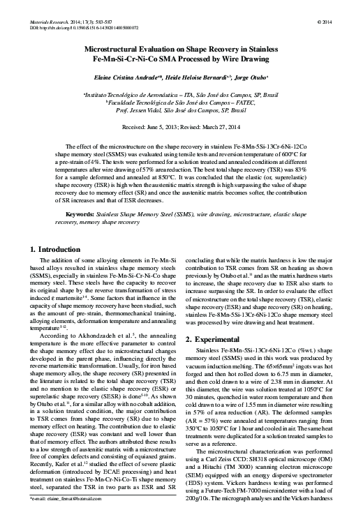 (PDF) Microstructural evaluation on shape recovery in stainless Fe-Mn-Si-Cr-Ni-Co SMA processed ...