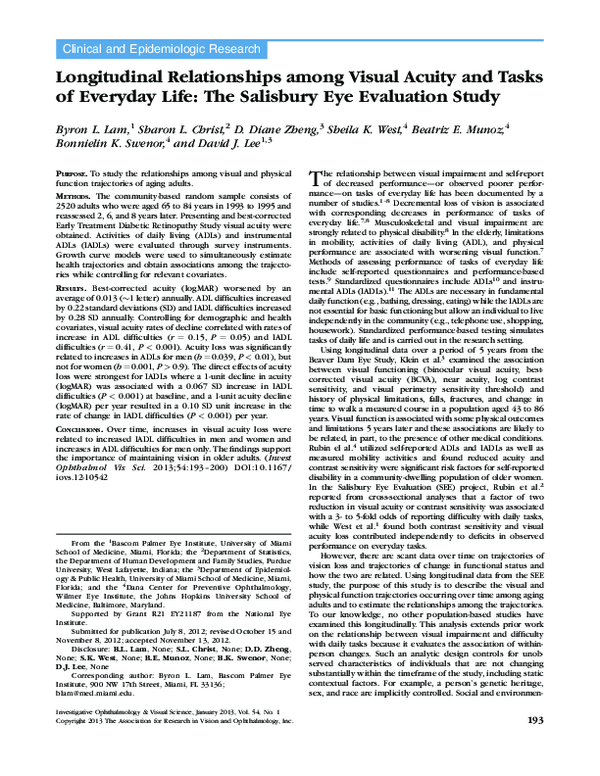 (PDF) Longitudinal Relationships Among Visual Acuity, Daily Functional ...