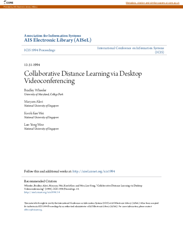 (PDF) Collaborative Distance Learning via Desktop Videoconferencing