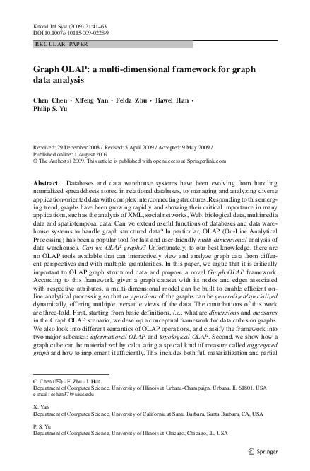 (PDF) Graph OLAP: a multi-dimensional framework for graph data analysis | Chen Lin Chen ...