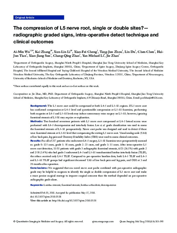 (PDF) The compression of L5 nerve root, single or double sites ...