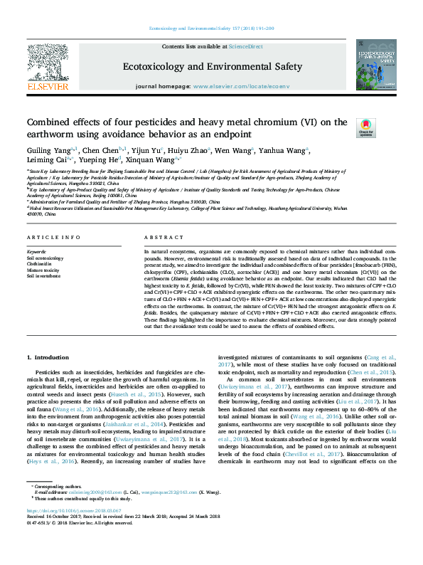 (PDF) Combined effects of four pesticides and heavy metal chromium (Ⅵ ...