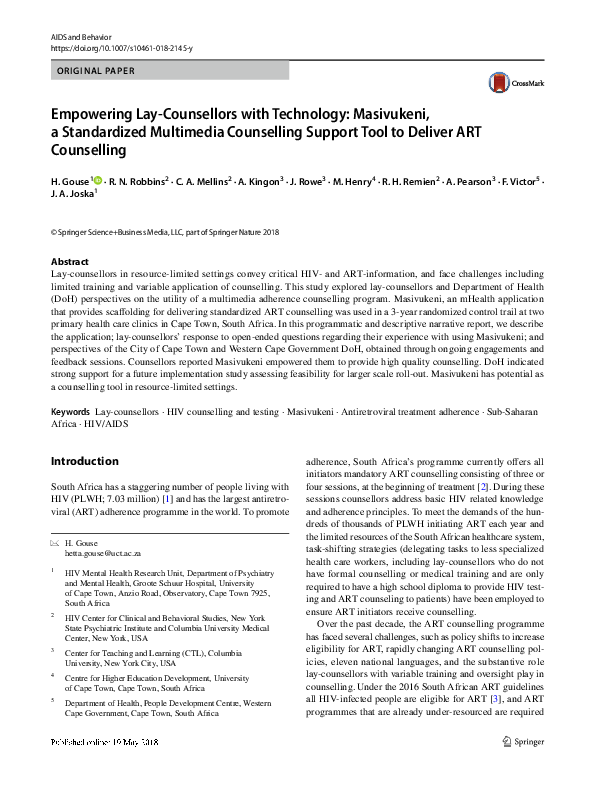 (PDF) Empowering Lay-Counsellors with Technology: Masivukeni, a ...