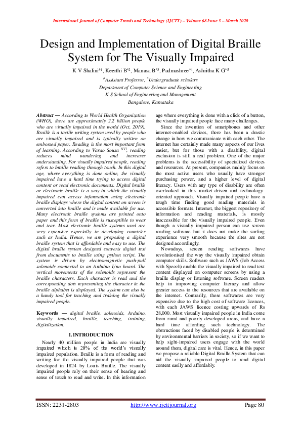 (PDF) Design and Implementation of Digital Braille System for The Visually Impaired
